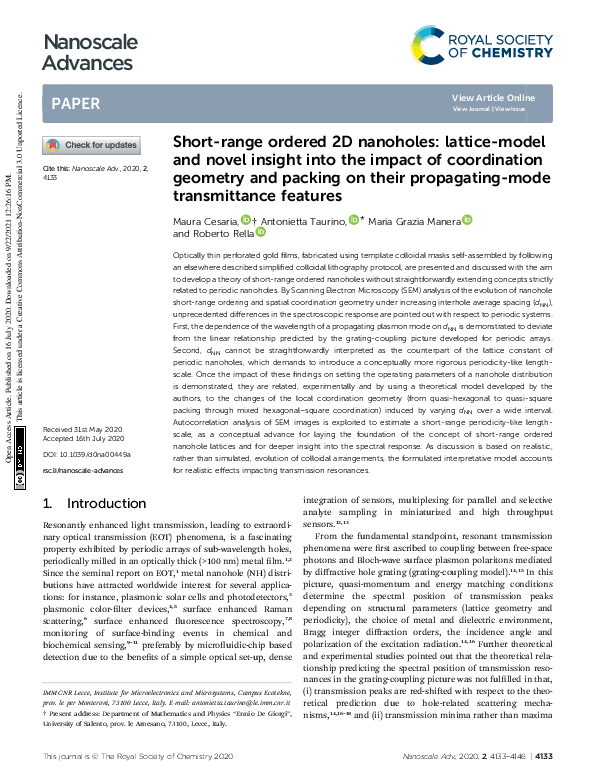 (PDF) Short-range ordered 2D nanoholes: lattice-model and novel insight ...