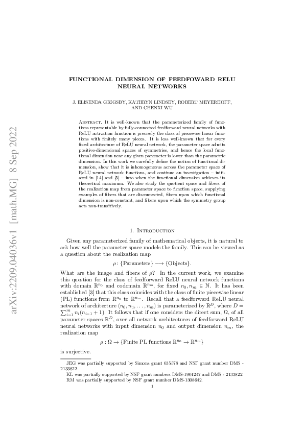 (PDF) Functional dimension of feedforward ReLU neural networks