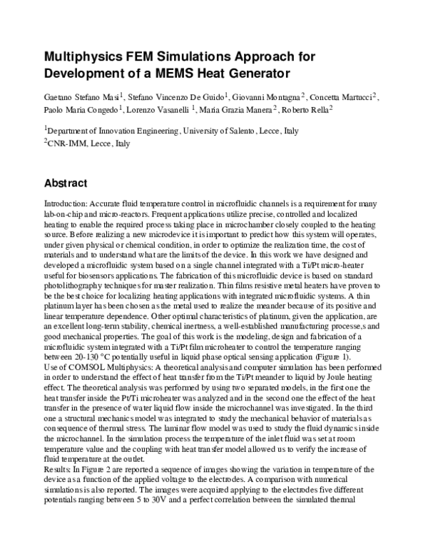 Pdf Multiphysics Fem Simulations Approach For Development Of Mems