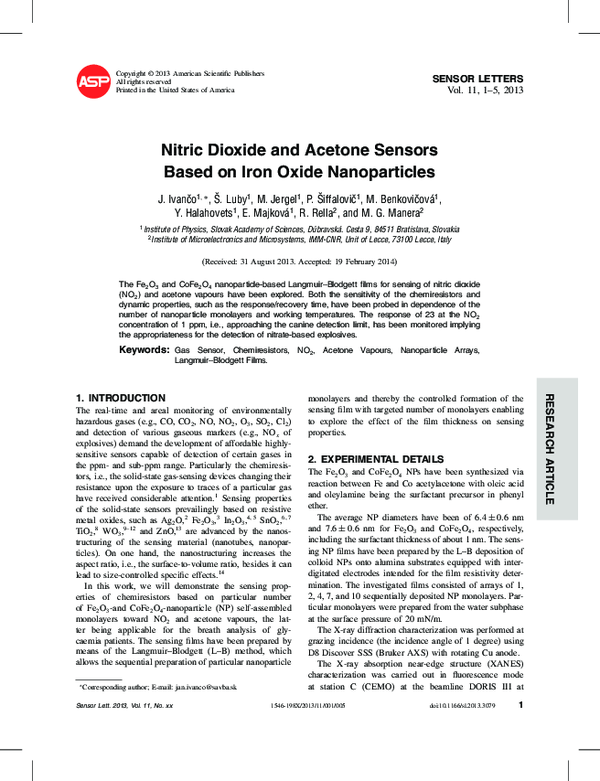 (PDF) Nitric Dioxide and Acetone Sensors Based on Iron Oxide Nanoparticles
