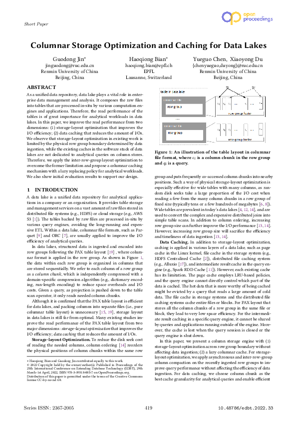 (PDF) Columnar Storage Optimization and Caching for Data Lakes