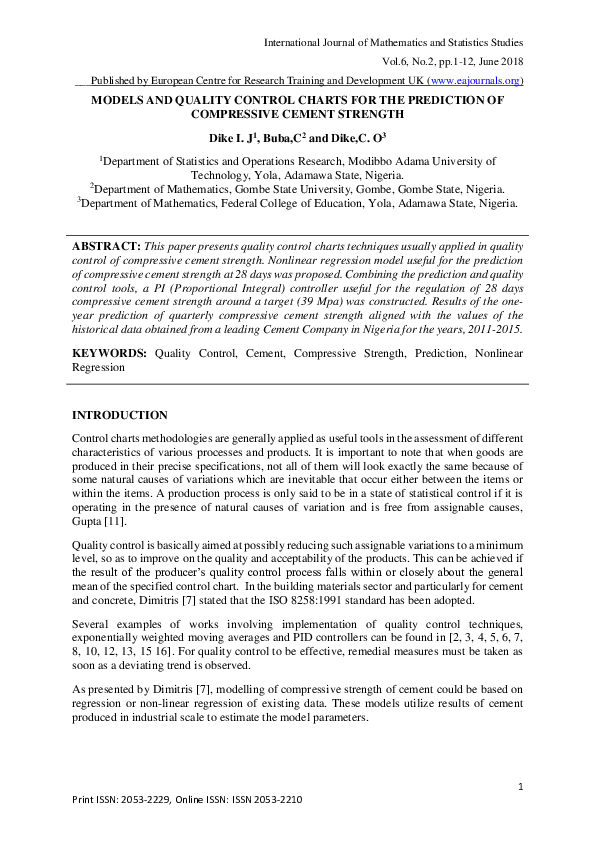 (PDF) MODELS AND QUALITY CONTROL CHARTS FOR THE PREDICTION OF ...