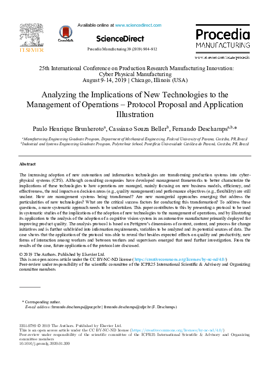 (PDF) Analyzing the Implications of New Technologies to the Management of Operations – Protocol ...