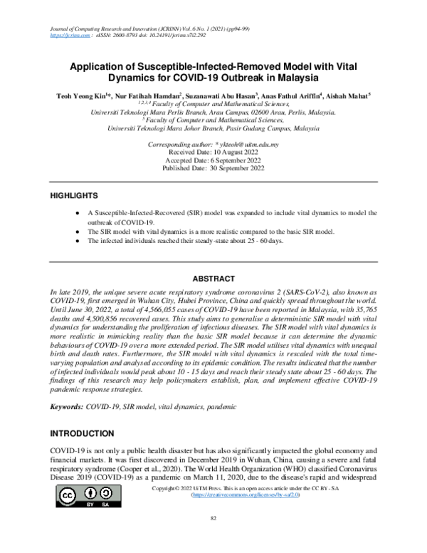 (PDF) Application of Susceptible-Infected-Removed Model with Vital Dynamics for COVID-19 ...