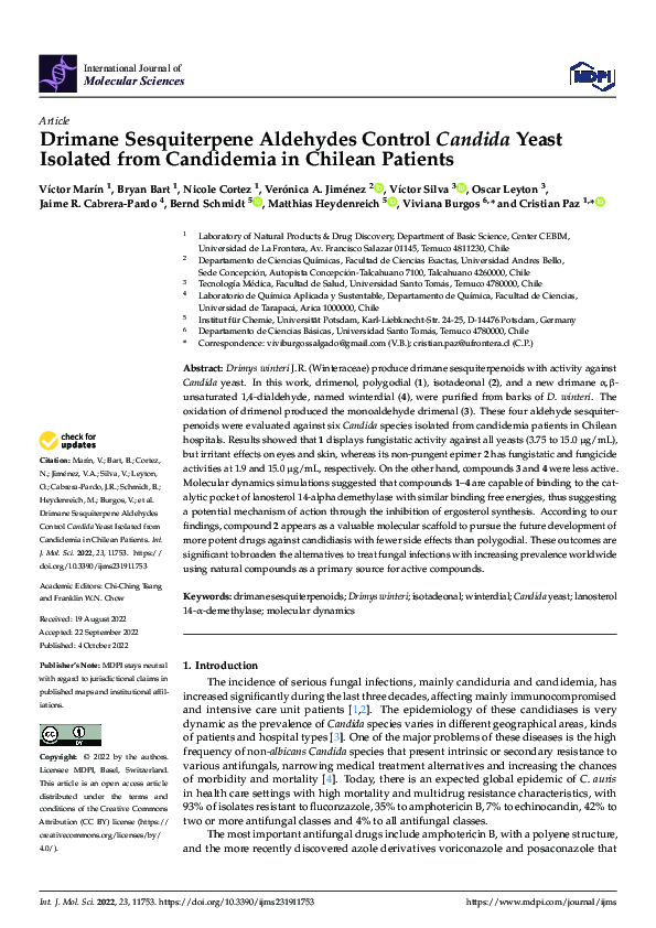 (PDF) Drimane Sesquiterpene Aldehydes Control Candida Yeast Isolated ...