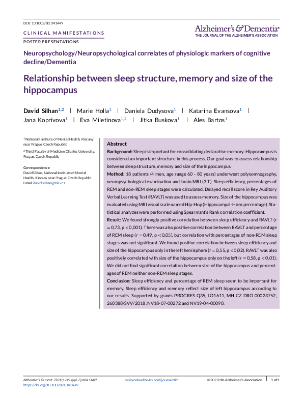 (PDF) Relationship between sleep structure, memory and size of the hippocampus
