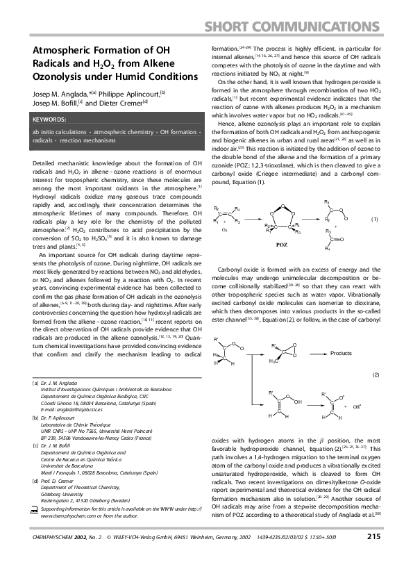 (PDF) Atmospheric Formation of OH Radicals and H2O2 from Alkene ...