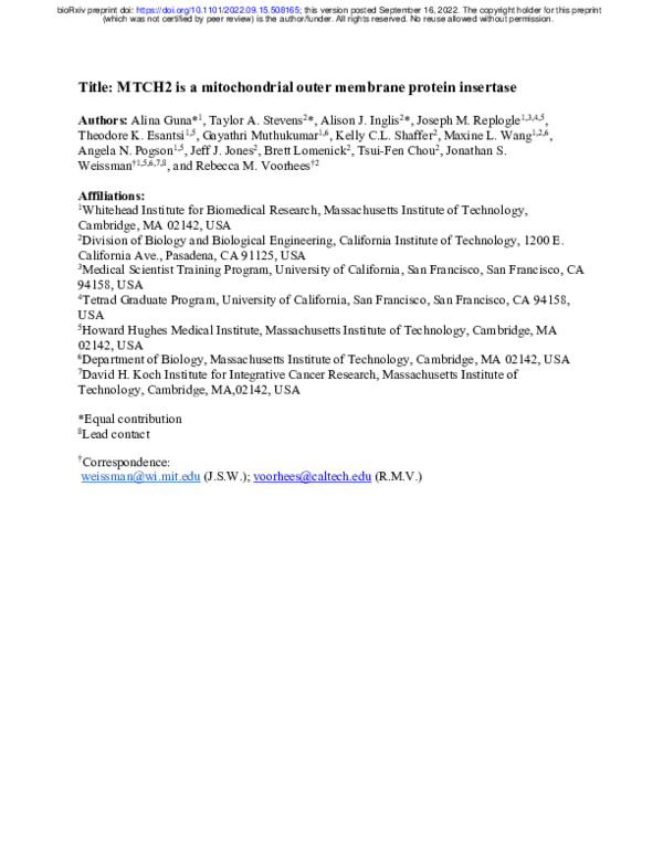 (PDF) MTCH2 is a mitochondrial outer membrane protein insertase