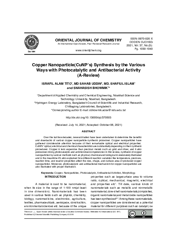 (PDF) Copper Nanoparticle(CuNP’s)Synthesis: A review of the various ...