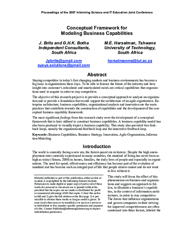(PDF) Conceptual Framework for Modeling Business Capabilities