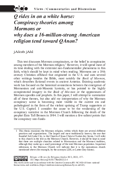 (PDF) Q rides in on a white horse: Conspiracy theories among Mormons ...