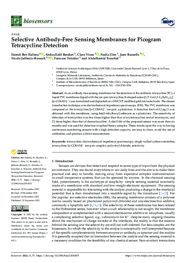(PDF) Selective Antibody-Free Sensing Membranes for Picogram ...