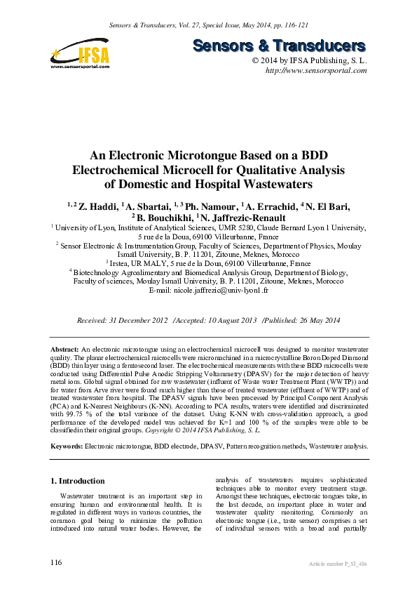 (PDF) An electronic microtongue based on a BDD electrochemical microcell for qualitative ...