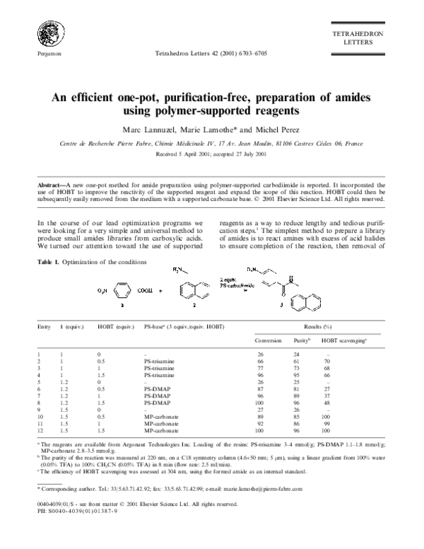 (PDF) An efficient one-pot, purification-free, preparation of amides ...