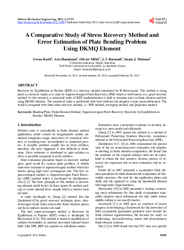 (PDF) A Comparative Study of Stress Recovery Method and Error Estimation of Plate Bending ...