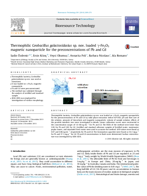 (PDF) Thermophilic Geobacillus galactosidasius sp. nov. loaded γ-Fe2O3 magnetic nanoparticle for ...