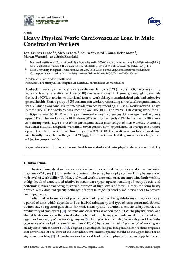 (PDF) Heavy Physical Work: Cardiovascular Load in Male Construction Workers