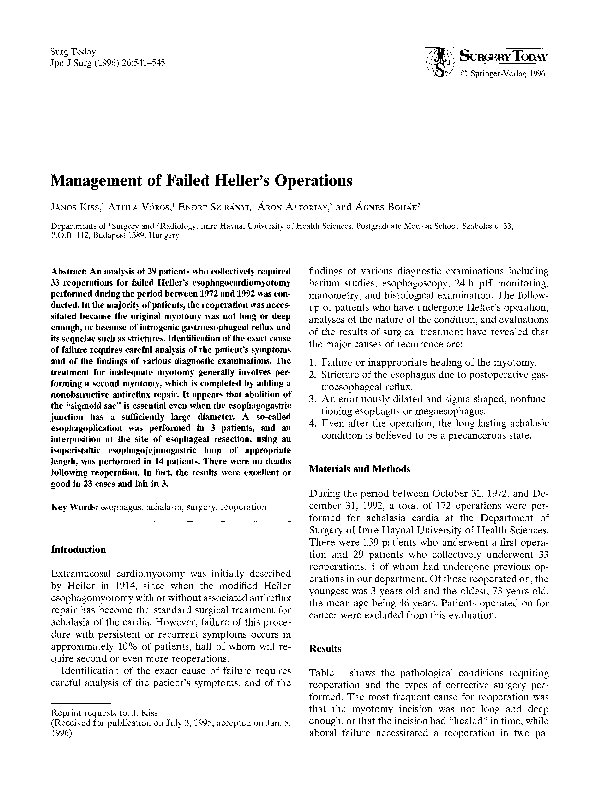 (PDF) Management of failed heller's operations | Attila Vörös ...