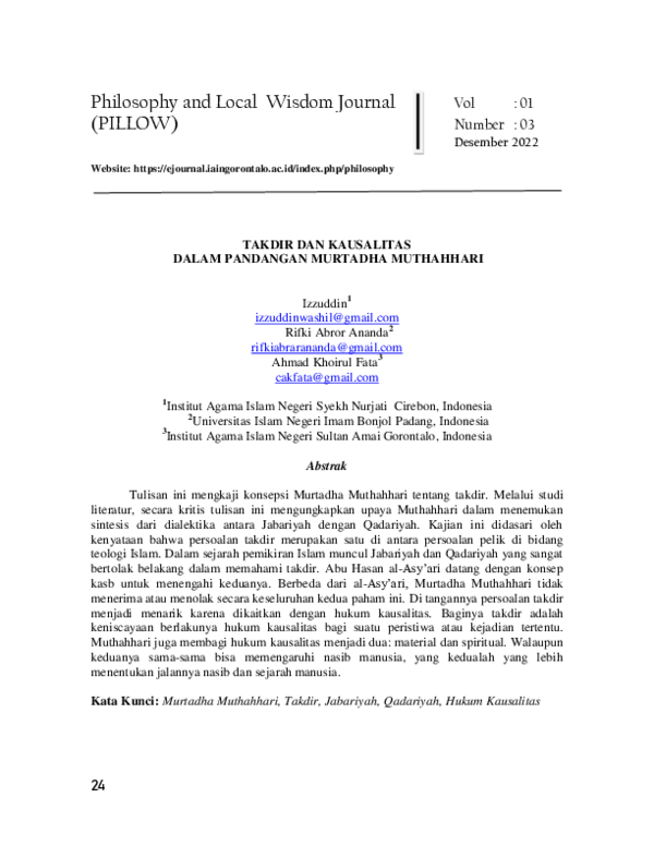 (PDF) TAKDIR DAN KAUSALITAS DALAM PANDANGAN MURTADHA MUTHAHHARI