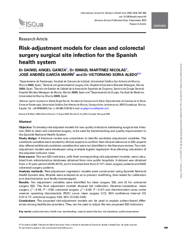 (PDF) Risk-adjustment models for clean and colorectal surgery surgical ...