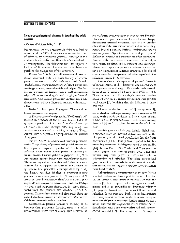(PDF) Streptococcal perianal disease in two healthy adult women Clin ...