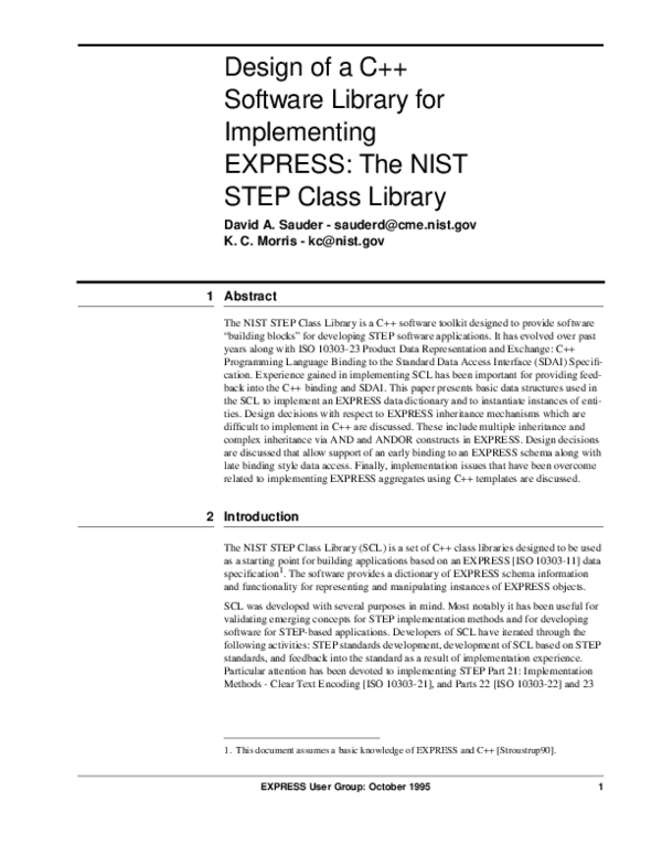 (PDF) Design of a C++ software library for implementing EXPRESS: The NIST STEP Class Library