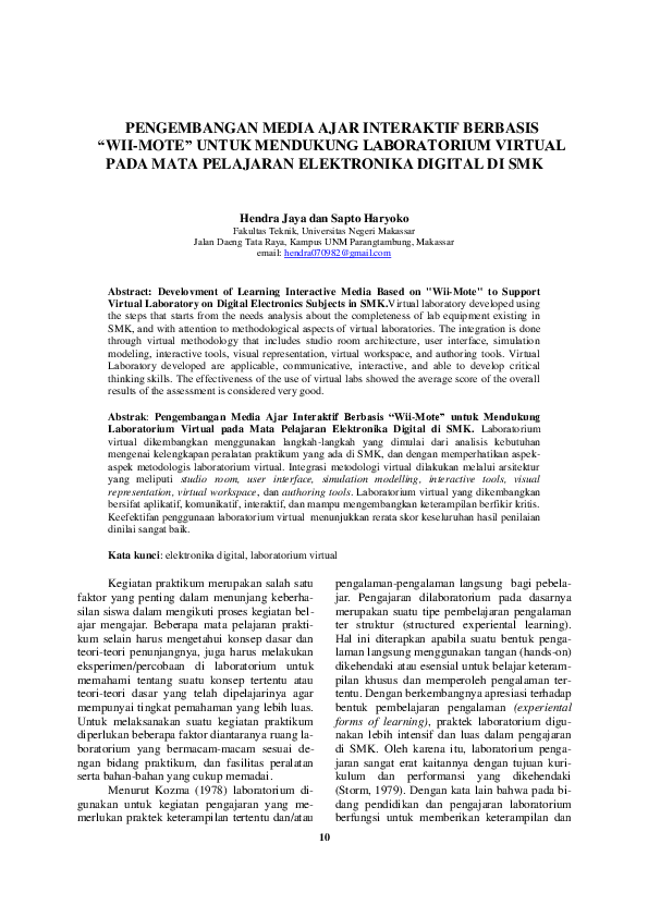(PDF) Pengembangan Media Ajar Interaktif Berbasis “Wii-Mote” Untuk Mendukung Laboratorium ...