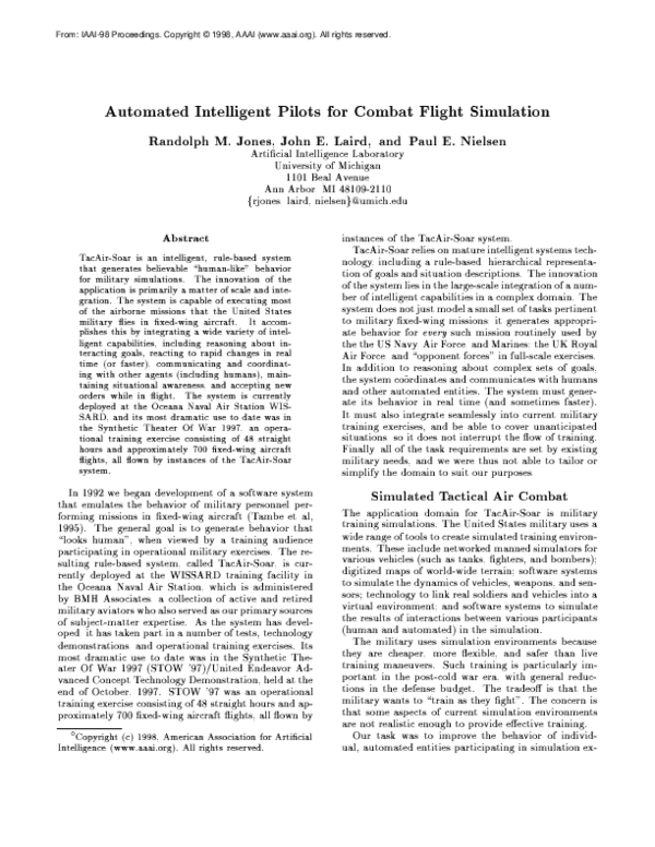 (PDF) Automated Intelligent Pilots for Combat Flight Simulation