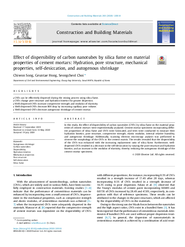 (PDF) Effect of dispersibility of carbon nanotubes by silica fume on material properties of ...