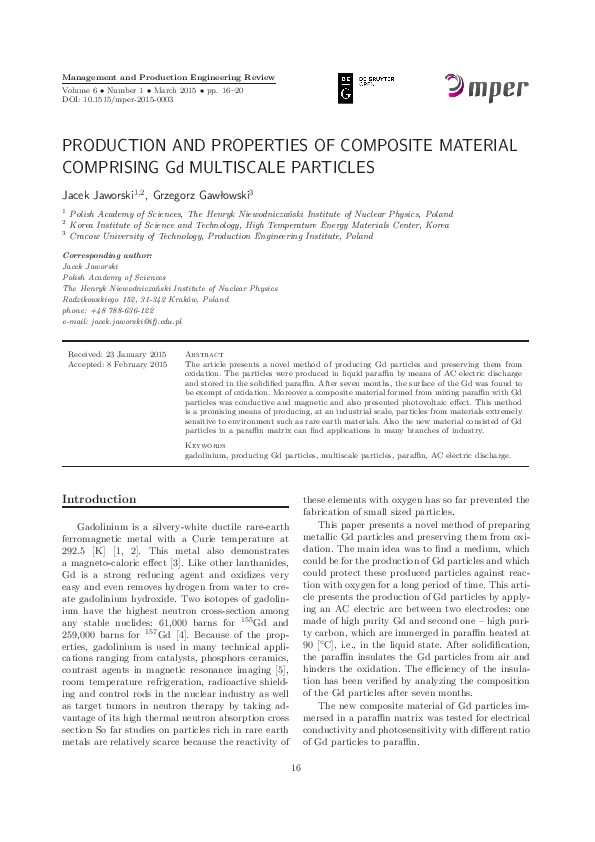 (PDF) Production and Properties of Composite Material Comprising Gd ...