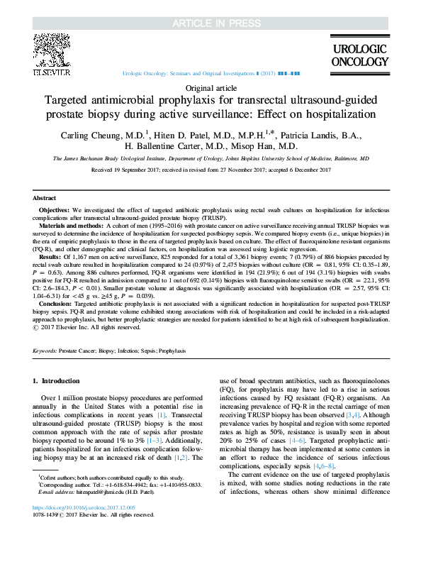 (PDF) Antibiotic Prophylaxis in Prostate Biopsy Study