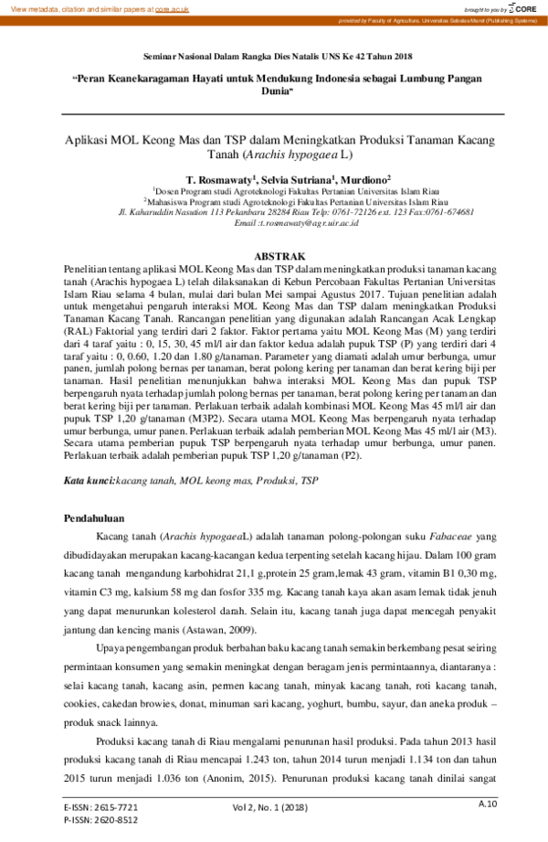 (PDF) Aplikasi Mol Keong Mas dan TSP dalam Meningkatkan Produksi Tanaman Kacang Tanah (Arachis ...