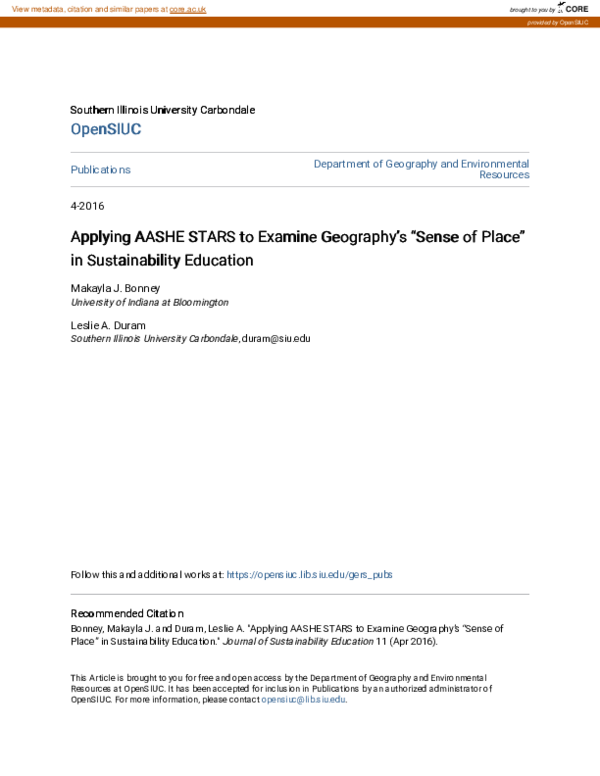 (PDF) Applying AASHE STARS to Examine Geography’s “Sense of Place” in ...