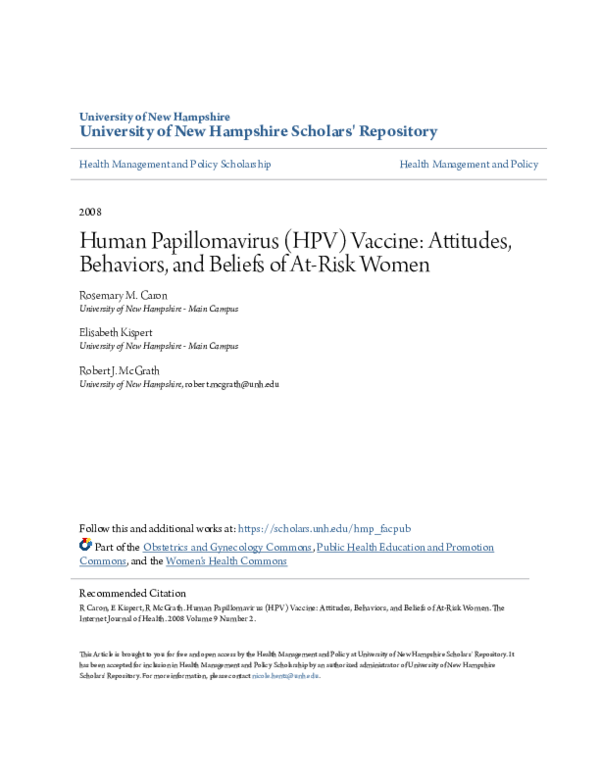 (PDF) Human Papillomavirus (HPV) Vaccine: Attitudes, Behaviors, and ...