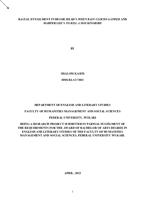 (DOC) RACIAL ENTAILMENT IN BESSIE HEAD'S WHEN RAIN CLOUDS GATHER AND ...