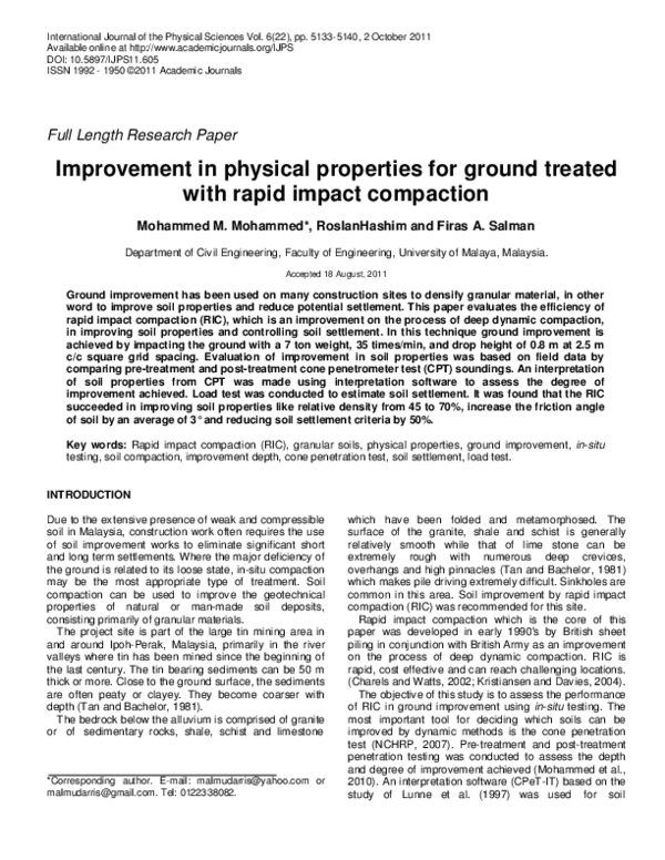 (PDF) Improvement in physical properties for ground treated with rapid ...