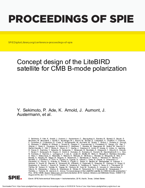 (PDF) Concept design of the LiteBIRD satellite for CMB B-mode ...