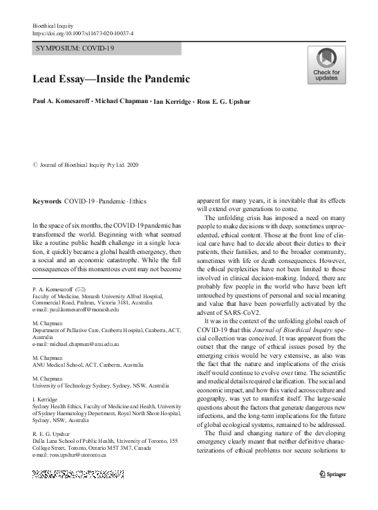 (PDF) Lead Essay—Inside the Pandemic