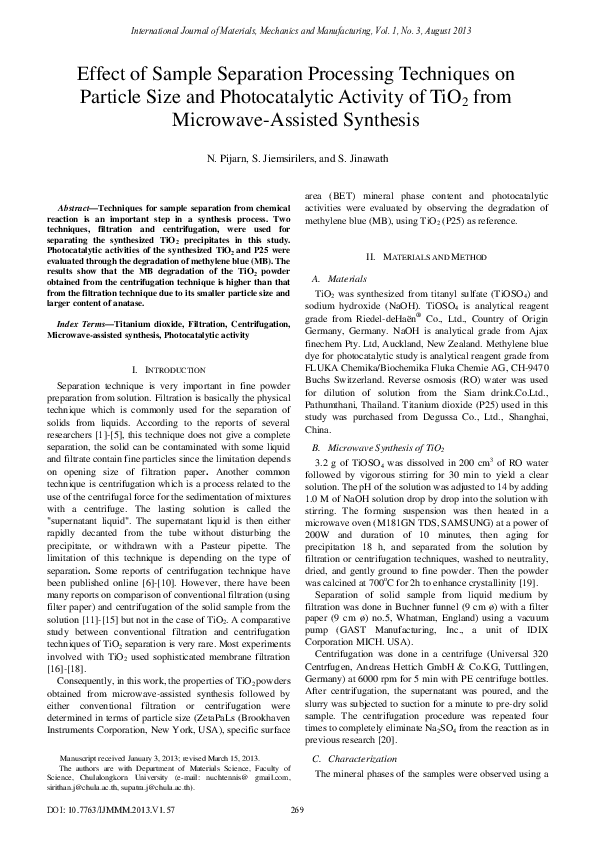 (PDF) Effect of Sample Separation Processing Techniques on Particle Size and Photocatalytic ...