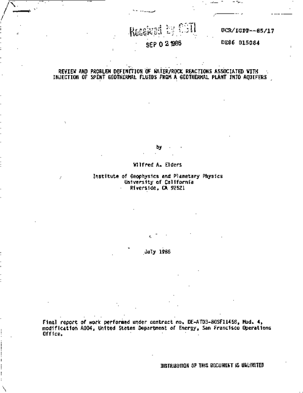 (PDF) Review and problem definition of water/rock reactions associated ...