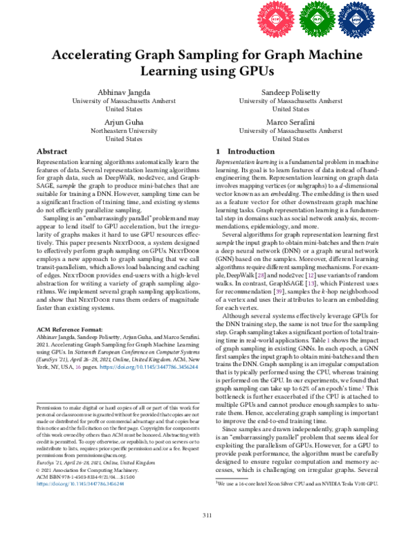 Pdf Accelerating Graph Sampling For Graph Machine Learning Using Gpus 