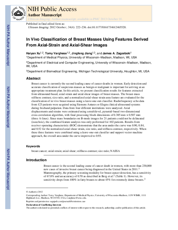 (PDF) In Vivo Classification of Breast Masses Using Features Derived ...