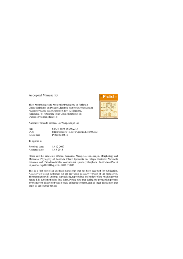 (PDF) Morphology and Molecular Phylogeny of Peritrich Ciliate Epibionts ...