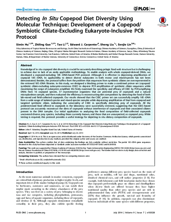 (PDF) Detecting in situ copepod diet diversity using molecular ...