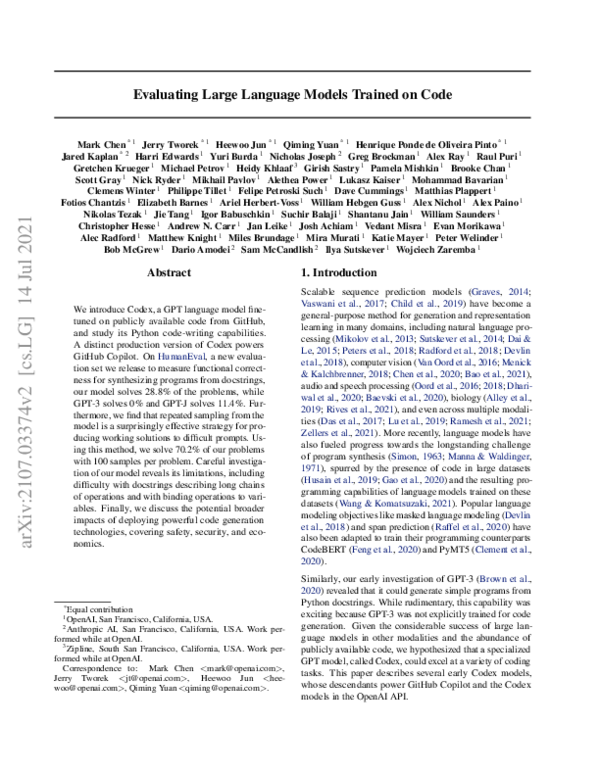 Pdf Evaluating Large Language Models Trained On Code