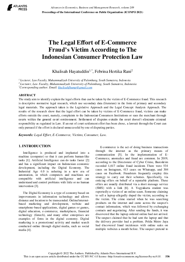 (PDF) The Legal Effort of E-Commerce Fraud’s Victim According to The ...