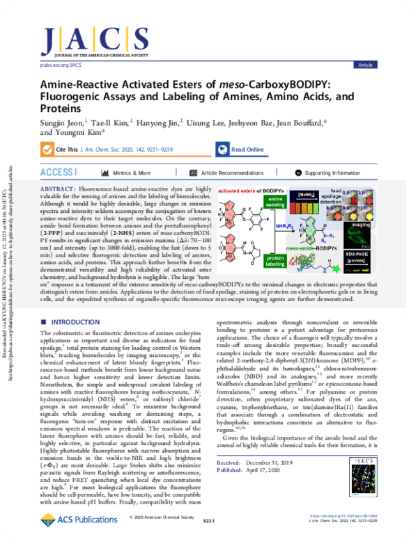 (PDF) Amine-Reactive Activated Esters of meso-CarboxyBODIPY: Fluorogenic Assays and Labeling of ...