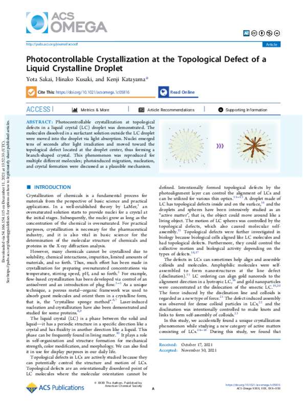 (PDF) Photocontrollable Crystallization at the Topological Defect of a ...