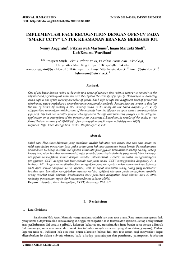 Pdf Implementasi Face Recognition Dengan Opencv Pada “smart Cctv