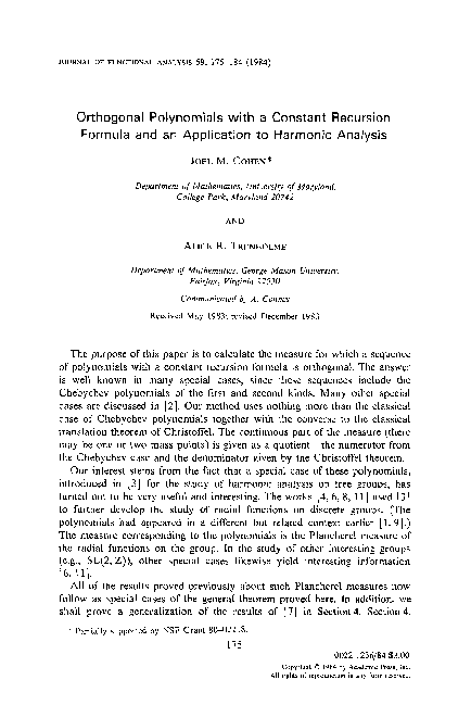 Pdf Orthogonal Polynomials With A Constant Recursion Formula And An